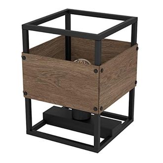 Eglo Tischlampe Evesham, Nachttischlampe im Industrial Design, Tischleuchte aus Holz in Dunkelbraun und Metall in Schwarz, Lampe Schlafzimmer und Wohnzimme