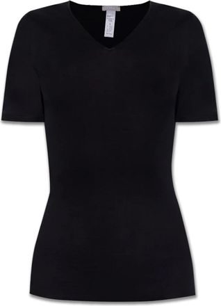 Hanro Femme, Tops, Noir, Taille: 42 FR Haut ajust&eacute; &agrave; col en V en coton