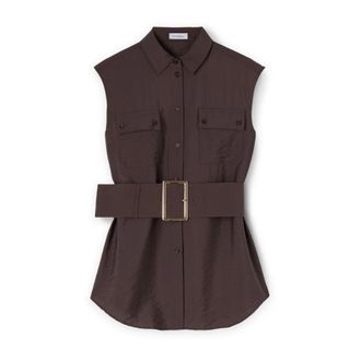 Motivi Femme, Blouses et Chemises, Brun, Taille: 38 FR Chemise ceintur&eacute;e sans manches