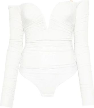 Elisabetta Franchi Femme, Tops, Blanc, Taille: 40 FR Body en jersey cr&ecirc;pe l&eacute;ger