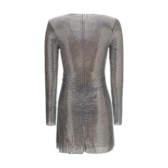 Self Portrait Rhinestone-Embellished Wrap Cocktail Dress - Silver