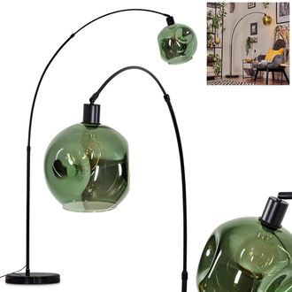 HOFSTEIN Stehleuchte Ripoll, Stehlampe mit Marmorfu&szlig; aus Metall/Glas in Schwarz/Gr&uuml;n, verstellbare Leuchte im Retro/Vintage-Design (&Oslash; 25 cm) mit Fu&szlig;schalter, E