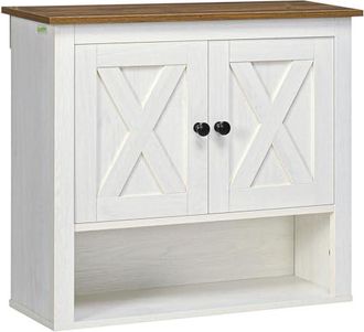 Kleankin Armoire Murale, Armoire Salle de Bain, Meuble WC Suspendu avec Placard à portess et Compartiment Ouvert, Meuble Haut Salle de Bain dim. 60 x 19,5 x 52