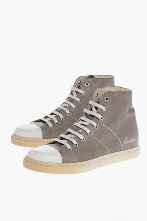 Corneliani ID Leather High-Top Sneakers with Contrasting Details size 40
