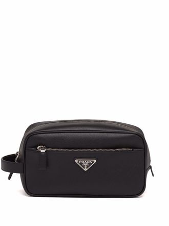 Prada trousse de toilette à plaque logo - Noir