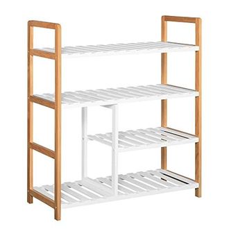 HOMCOM Etag&egrave;re &agrave; Chaussures - &eacute;tag&egrave;re de Rangement - Meuble Chaussures 4 Niveaux Bois de pin &eacute;tag&egrave;res &agrave; Lattes MDF Blanc