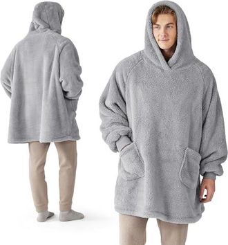 Bedsure Plaid &agrave; Capuche Adulte - Plaid Polaire avec Manche Femme Homme Couverture Manche avec Poches Portables, Plaid Pull Couverture Canape TV Hiver, 107x90 