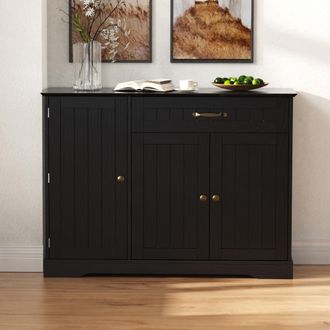 Generic LZPUOUI Sideboard Schwarz Mit 3 T&uuml;ren 1 Schublade Viel Stauraum Als K&uuml;chenschrank F&uuml;r Ordnung Kommode Zur Aufbewahrung Anrichte Und Stauschrank Nutzun