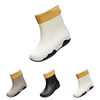 Generic Wellington Bottes de pluie dhiver chaudes pour femme avec doublure en peluche, amovibles et lavables, imperm&eacute;ables, antid&eacute;rapantes, pour le travail, l