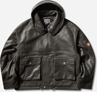 Cav Empt Men s Leather Zip Jacket Grey