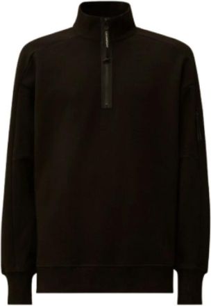 C.P. Company C.p. Company, Homme, Sweatshirts et sweats &agrave; capuche, Noir, Taille: M SweaT-shirt demi-zip en molleton diagonale &eacute;meris&eacute; bross&eacute;