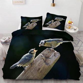 Generic Housse de Couette 240x260 Oiseaux Parure de Lit 2 Personnes Animaux Imprim&eacute;e 3D Microfibre Literie Set 3 Pi&egrave;ces avec Housses Couettes et 2 Taies dorei