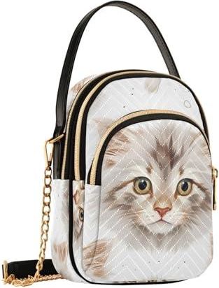 Generic Sac &agrave; bandouli&egrave;re blanc avec motif de chats mignons pour femme, sac &agrave; main avec cha&icirc;ne amovible, sac &agrave; main pour t&eacute;l&eacute;phone, sac &agrave; main, portefeuille, 