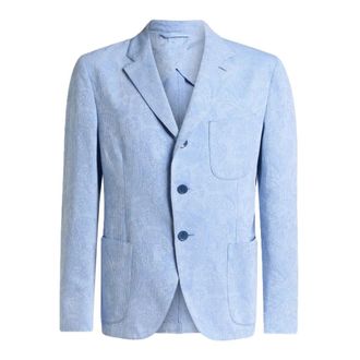 Etro Giacca Monopetto in Cotone a Righe con Motivo Paisley Floreale - - Jackets - Herren - Blau - M