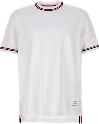 Thom Browne Homme, Tops, Blanc, Taille: M T-shirt ras du cou avec logo