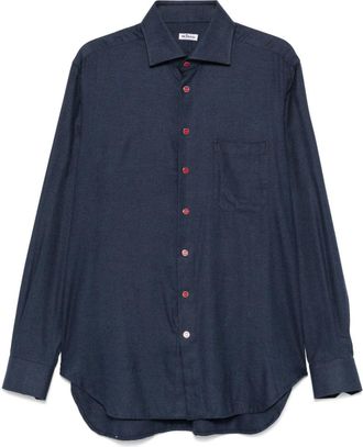 Kiton Klassisches Flanellhemd - Blau