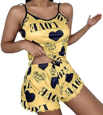 Generic V&ecirc;tements de Nuit pour Femmes &eacute;tiquette personnalis&eacute;e Corde Pyjama d&eacute;contract&eacute; Lettre Lait Chemises de Nuit en Soie Pyjamas Volants Robe de Nuit Body 