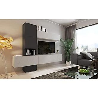 Dmora Wohnwand, TV-Schrank mit Wohnw&auml;nden, Modernes Wohnzimmer komplett mit Carrara-Marmor-Effekt, 240x50xh196 cm, Farbe Wei&szlig; und Anthrazit