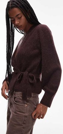 & Other Stories Gilet cache-coeur en mohair et laine pelucheuse à manches bouffantes - Marron-Brown