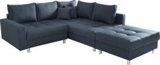 Invicta Interior Moderne Wohnlandschaft Kent 220cm anthrazit Ecksofa Federkern inkl. Hocker und Kissen