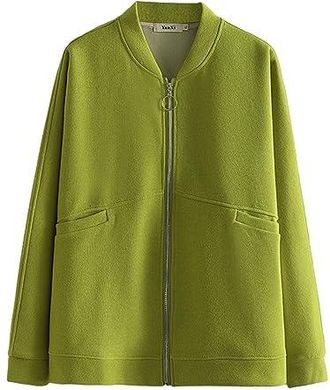 Generic Veste de baseball d&eacute;contract&eacute;e &agrave; manches longues avec fermeture &eacute;clair et poche pour femme, Vert, XL