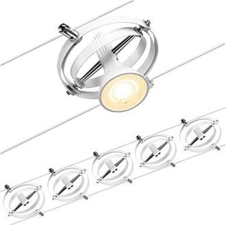 Paulmann 94438 CorDuo Set Système de Câbles Cardan DC 5 x 10 watt max, Éclairage Extensible Blanc Mat Câble Matière Plastique GU5,3 Système de Câbles sans Ampo