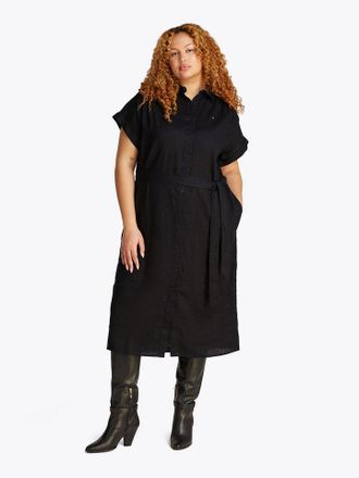 Tommy Hilfiger Midikleid CRV ESS LI BELTED S/S MIDI DRESS in Gro&szlig;en Gr&ouml;&szlig;en, mit G&uuml;rtel, Logostickerei