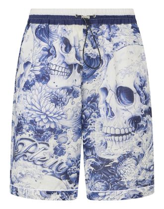 Philipp Plein Linen Bowling Shorts All-Over Ceramic