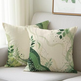 Generic Outdoor Kissen Gr&uuml;n Kissenbezug 20x20 cm Kissenbez&uuml;ge Geometrie Sofakissen 2er Set Kissenh&uuml;lle Samt Dekokissen mit Rei&szlig;Verschluss, Wetterfest Kissenbe