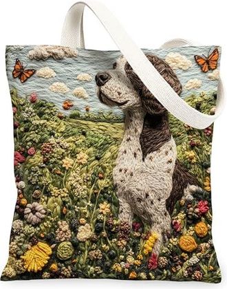 Generic Sac fourre-tout en toile &agrave; poil court allemand pour le shopping 33 x 38 cm, sac d&eacute;picerie r&eacute;utilisable &agrave; motif floral pour femme, peinture de chien, d