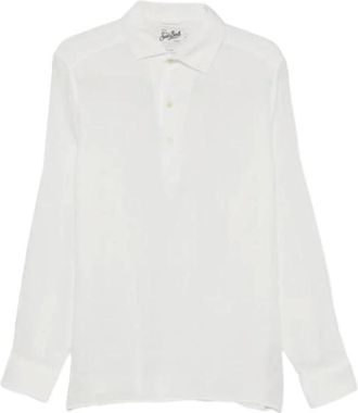 MC2 Saint Barth Homme, Tops, Blanc, Taille: XL Raphael Long Sleeve Linen Polo