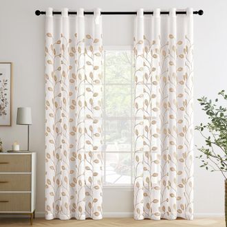 Miulee Gardinen Voile Vorhänge mit Ösen Paneelvorhang für zu Hause, Wohnzimmer und Schlafzimmer 2er Set Beige 245x140 cm