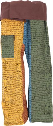 Guru Shop Thai Fischerhose aus Fester Baumwolle, Patchwork Wickelhose, Yogahose, Unigr&ouml;&szlig;e - Mustard/bunt, Herren/Damen