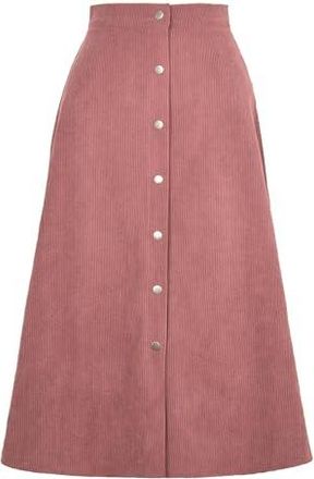 Generic Jupes longues taille haute en velours côtelé boutonnées pour femme, coupe trapèze, couleur unie, jupe midi à simple boutonnage, rose, XL