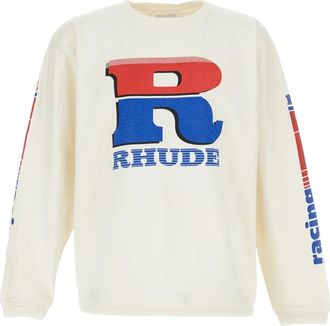 Rhude Homme, Tops, Blanc, Taille: S T-shirt &agrave; Manches Longues Split Petrol Logo