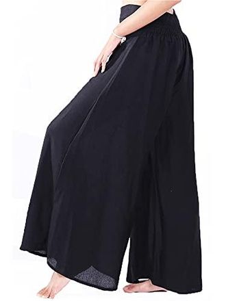 Lofbaz Femme Jambe Large Palazzo Pantalon Yoga Hippie Sarouel Fluide Pantalon - Unie Noir - XL