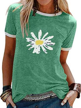 Onsoyours Femmes T-Shirt Manches Courtes Col Rond Bordure en Dentelle Sexy Tops Été Blouse Haut Loose C Vert 38