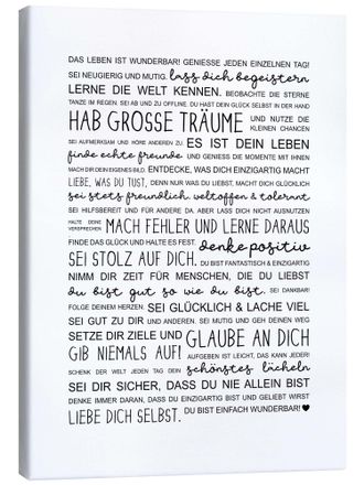 Posterlounge Das Leben ist wunderbar Leinwandbild von Heyduda 30 x 40 cm Schwarz-Wei&szlig; Wandbilder Wanddeko