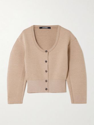 Jacquemus Cardigan Raccourci En Laine Mérinos Mélangée Le Gilet Doppio - Neutres