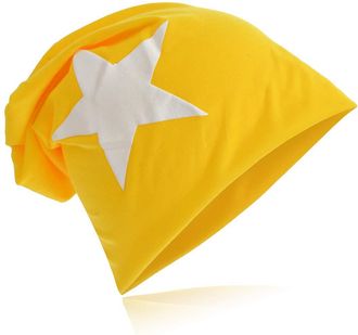 Miobo Jersey Slouch Beanie mit Stern Style, Herren Damen,Einheitsgröße,WeissStern-Gelb