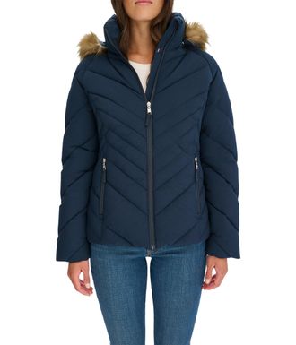 Tommy Hilfiger Kurzer Puffer mit Kunstfellbesatz f&uuml;r Damen, Marineblau, mehrfarbig, XL