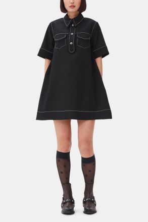 Ganni Robe mini en cr&ecirc;pe noire - Taille 38 Noir - Pour Femme