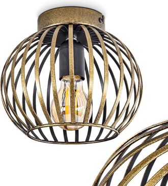 HOFSTEIN Deckenleuchte Oravi, runde Deckenlampe, Metall, Goldfarben-antik/Schwarz, 1-flammig, E27-Fassung, Ø 20 cm, Leuchte im Retro/Vintage-Design mit tollem 