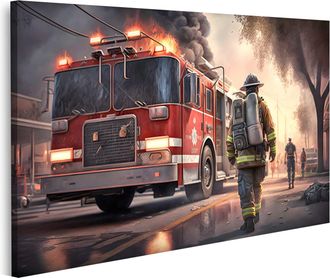 Islandburner Bild auf Leinwand Szene Feuerwehrmann Feuerwehrauto Heroisch Rot Bereit zu K&auml;mpfen Bilder Wandbilder Poster IUYV-1P