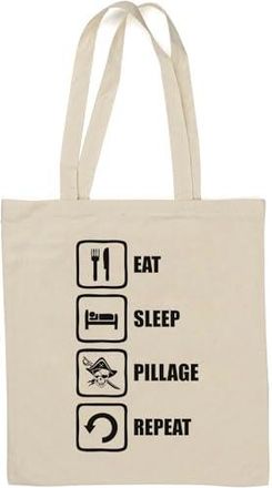 Generic Sac fourre-tout en coton naturel avec logo pirate Eat Sleep Pillage Repeat Blanc