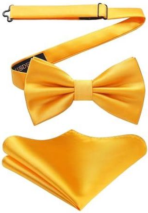 Hisdern Noeud Papillon Hommes et Mouchoir avec Crochet déjà lié et Réglable Couleur Unie Noeuds Papillons Jaune Homme Carré de Poche Ensemble