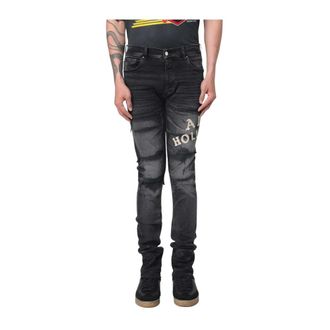 Amiri Homme, Jeans, Noir, Taille: W33 Jean Slim avec Détail Déchiré et Design Graphique