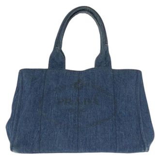 Prada Pre-owned Denim Canapa Triangle Logo Tote - - Pre-owned - Damen - Blau - ONE SIZE