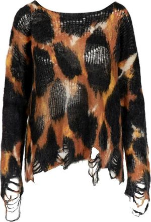 Laneus Femme, Pulls, Multicolore, Taille: 36 FR Pull Destroyed L&eacute;opard Tachet&eacute;