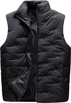 Generic Gilet matelass&eacute; l&eacute;ger sans col - Gilet dhiver pour homme - Fermeture &eacute;clair - Veste dhiver douillette - Avec poches - Col montant - Veste en coton - M
